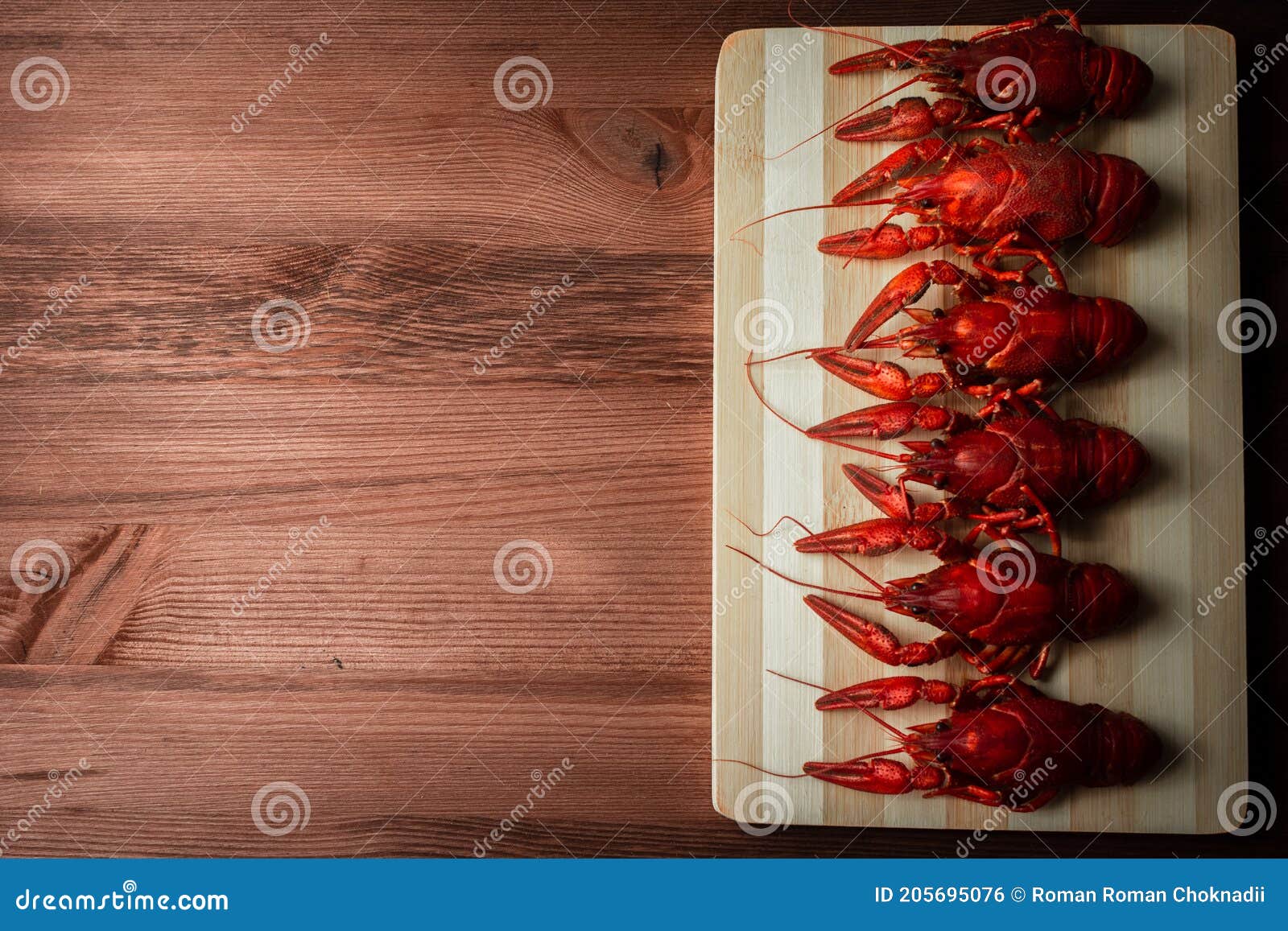 River Boiled Crayfish on a Cutting Board Top View Stock Photo - Image ...