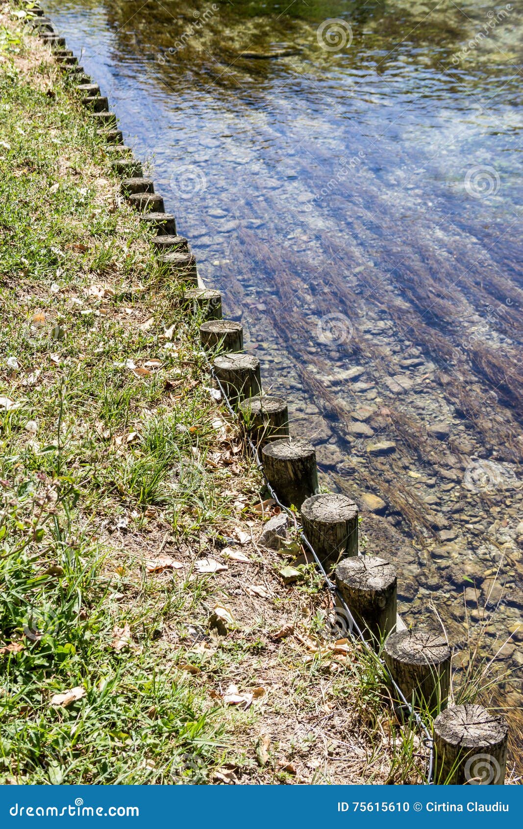 River Border Made from Wooden Pillars. Stock Photo - Image of lake ...
