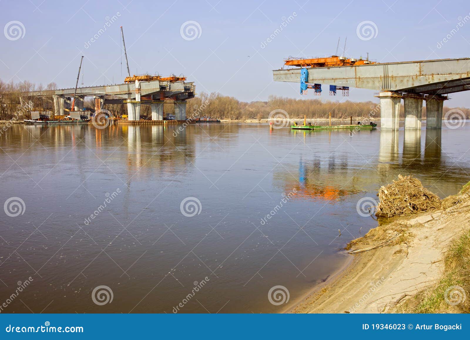 River Bridge Construction Site Stock Image - Image of water, structure ...
