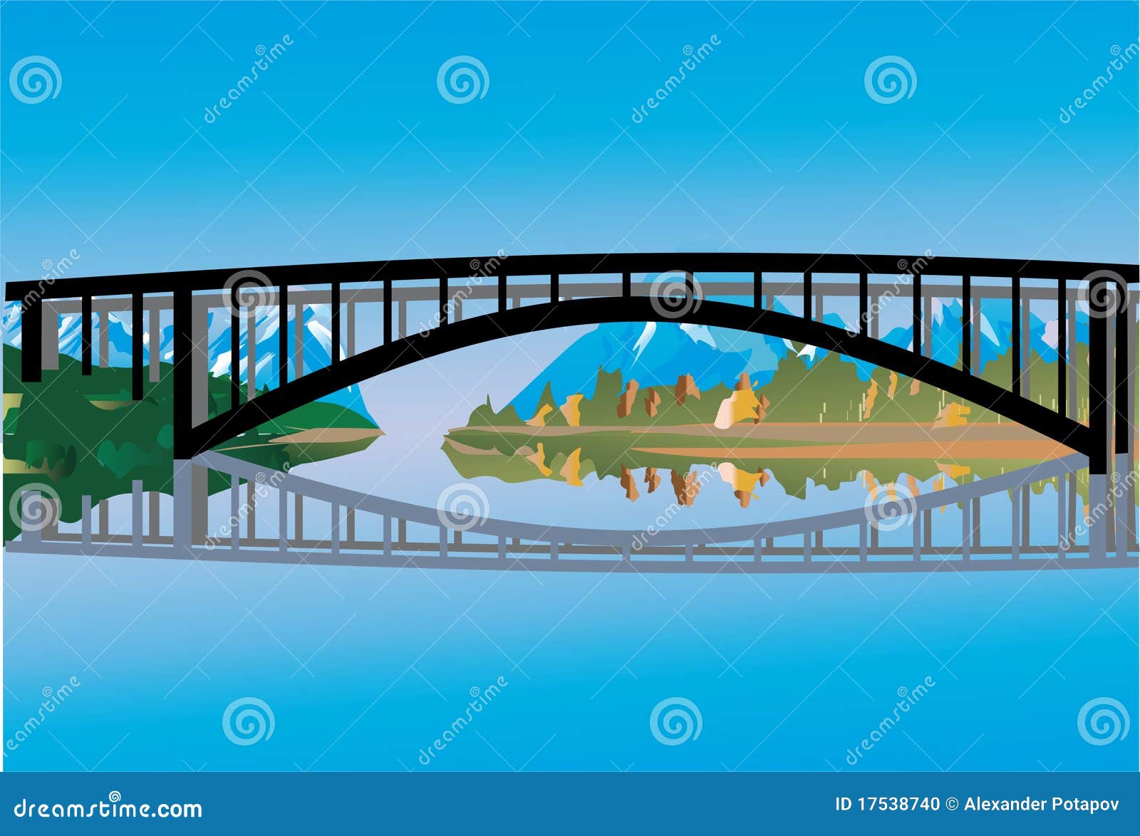 River Bridge with Reflection Stock Vector - Illustration of ...