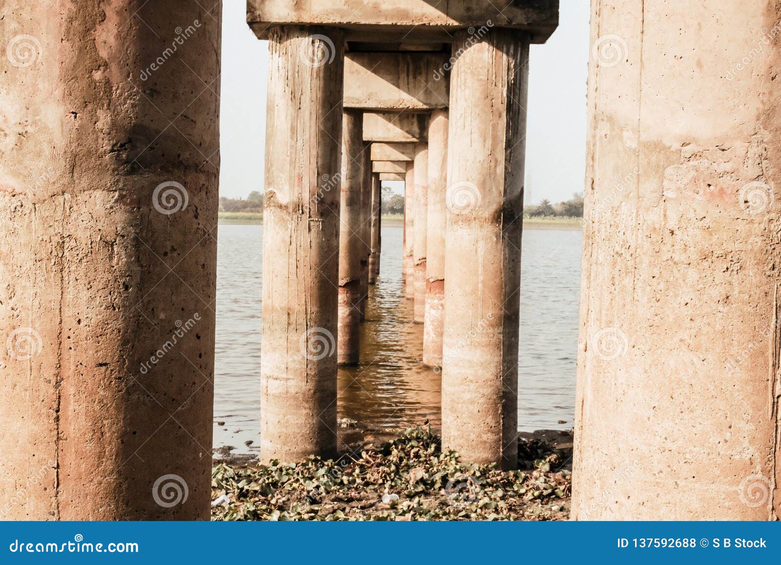 A River Bridge Under Construction, Pillars of Urban Architecture of ...