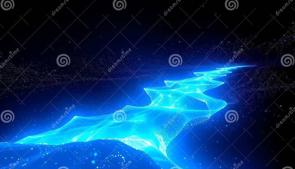 River of Bright Blue Light Floating Particles Dark Void Stock ...