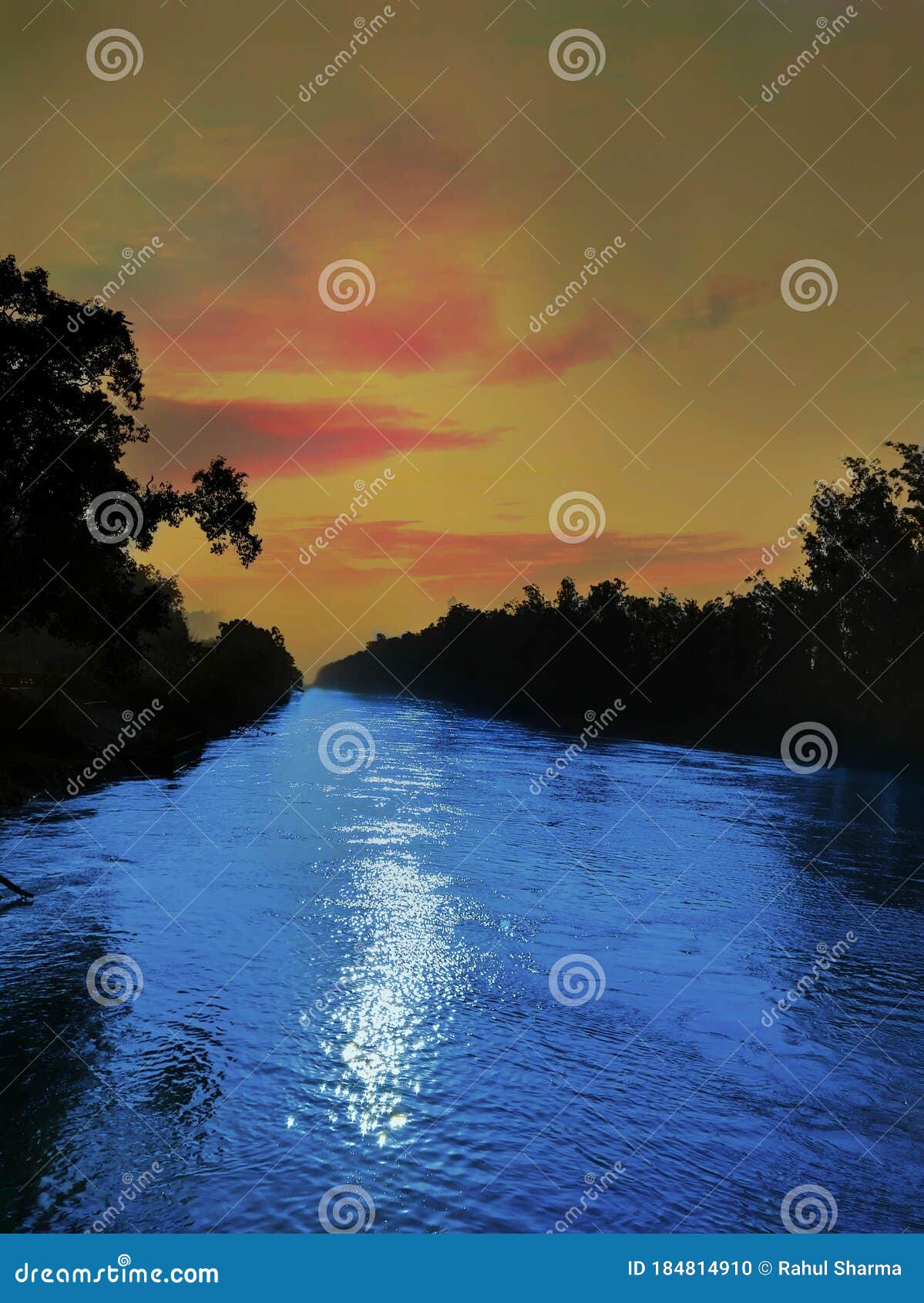River canal in blue colour stock photo. Image of sunlight - 184814910