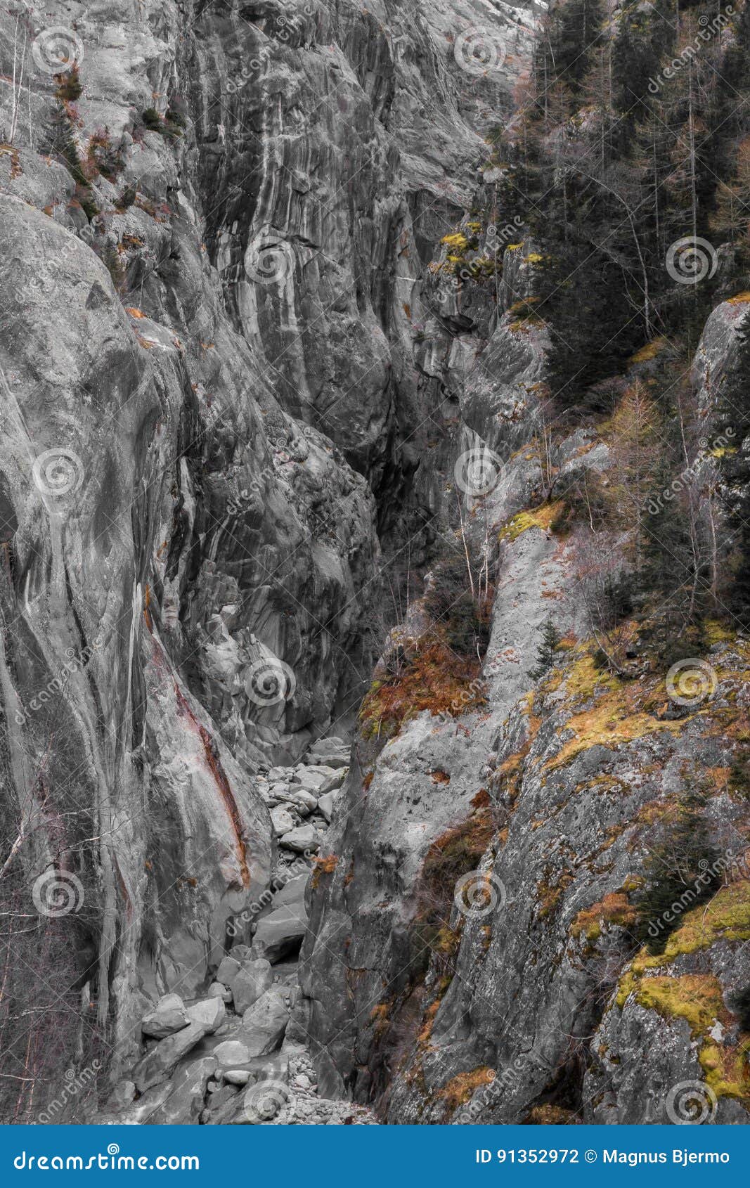 River Canyon Enclosed by Weathered Grey Granite Cliffs Stock Photo ...