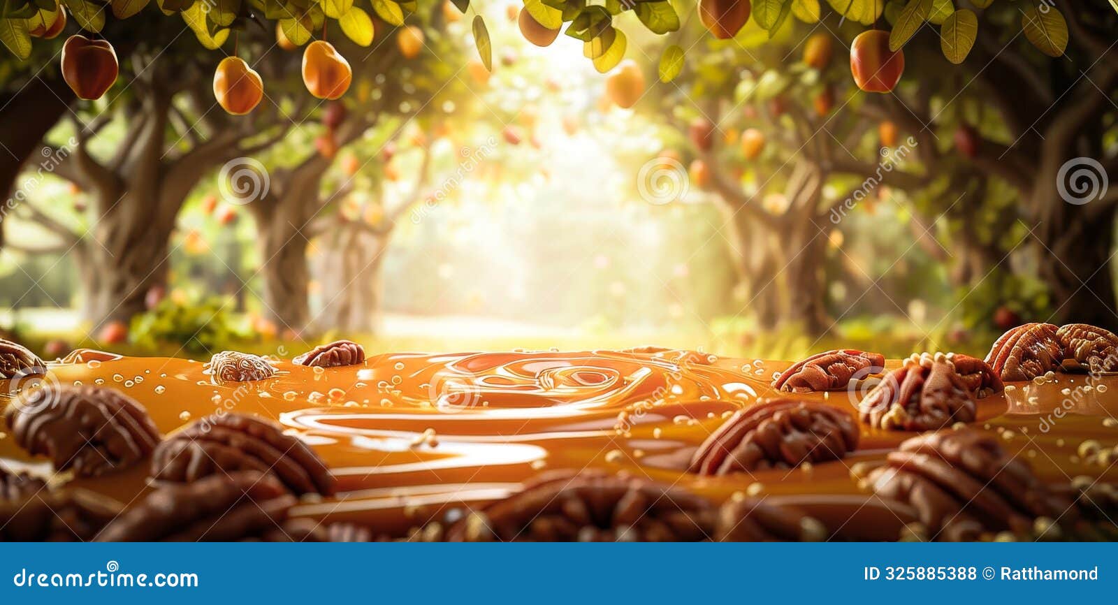 A River of Caramel Flows Beneath a Canopy of Fruit Trees, Studded with ...