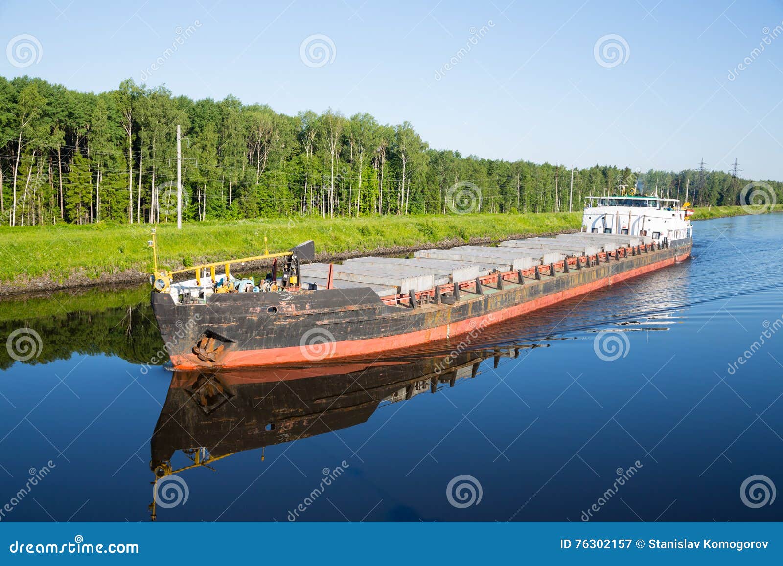 River Cargo Ship Goes from Moscow Canal Stock Image - Image of bank ...