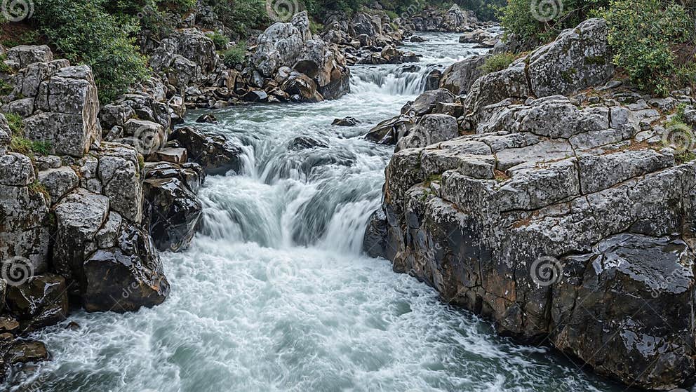 River Carving through Rock Symbolizing Persistence Stock Illustration ...