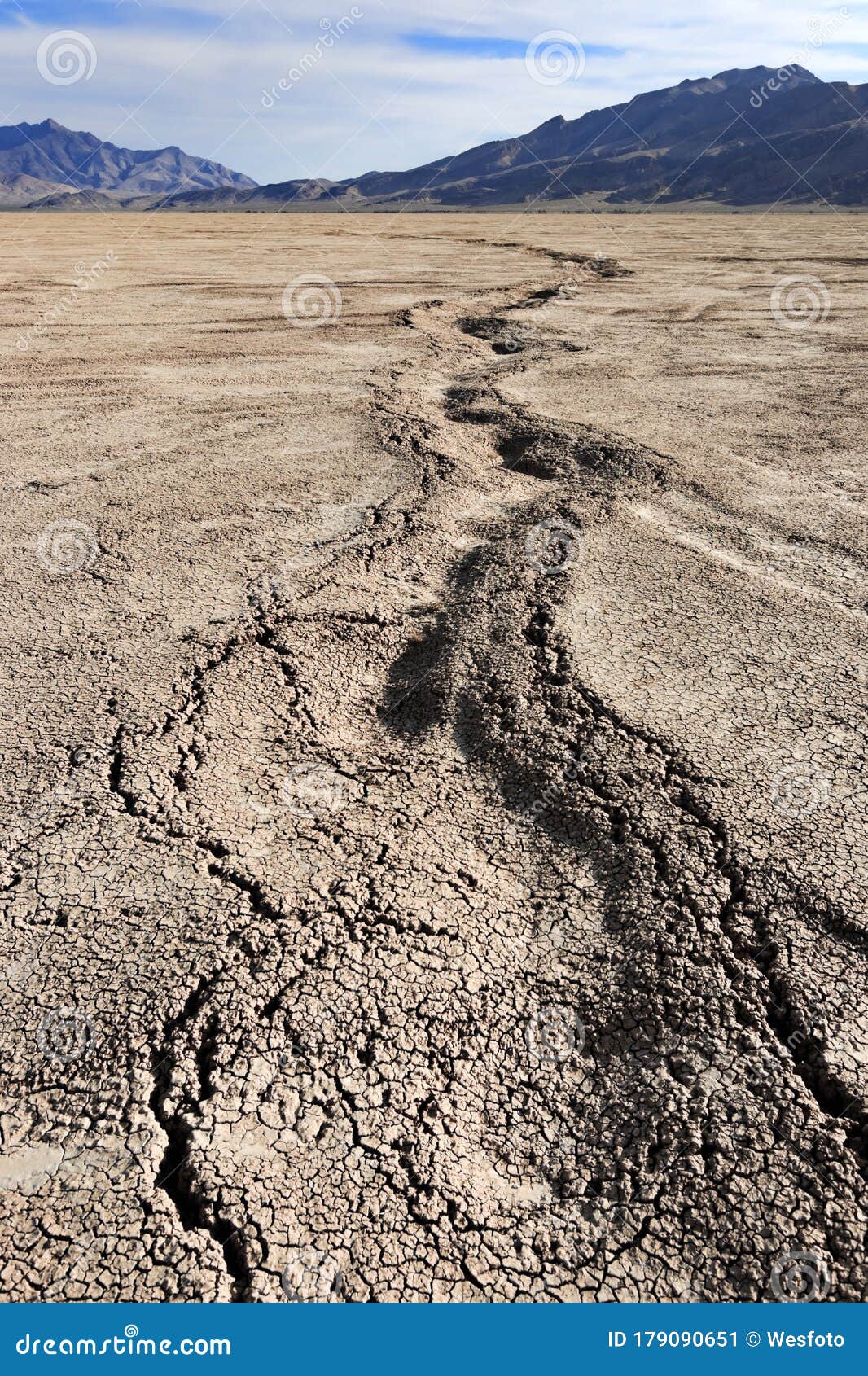 River Channel through Dry Lake Bed Stock Image - Image of arid, surface ...