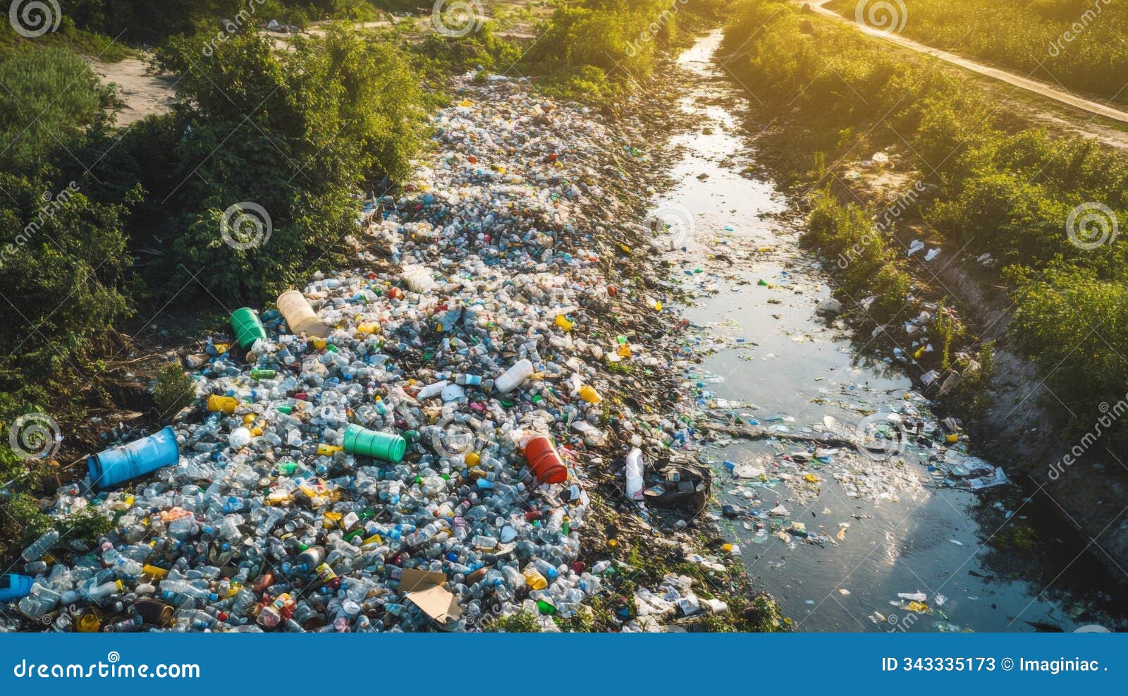 A River Choked by Plastic Pollution Stock Illustration - Illustration ...