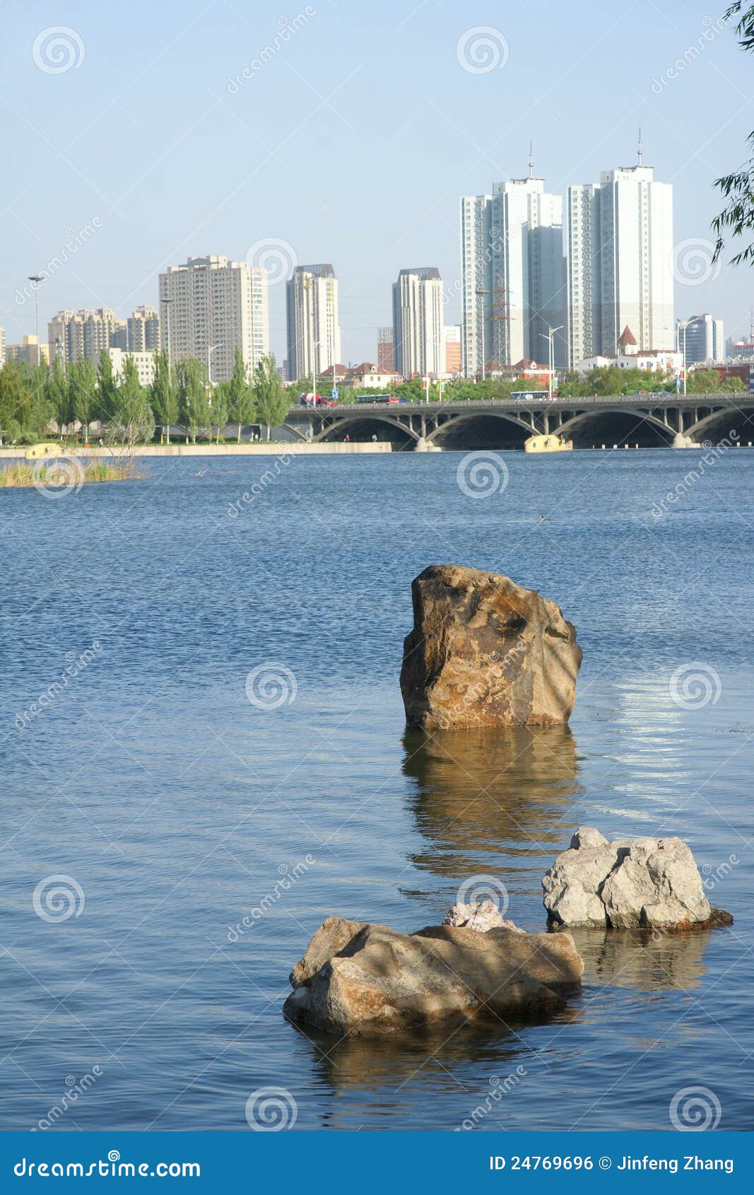 River and city stock photo. Image of china, bridge, taiyuan - 24769696