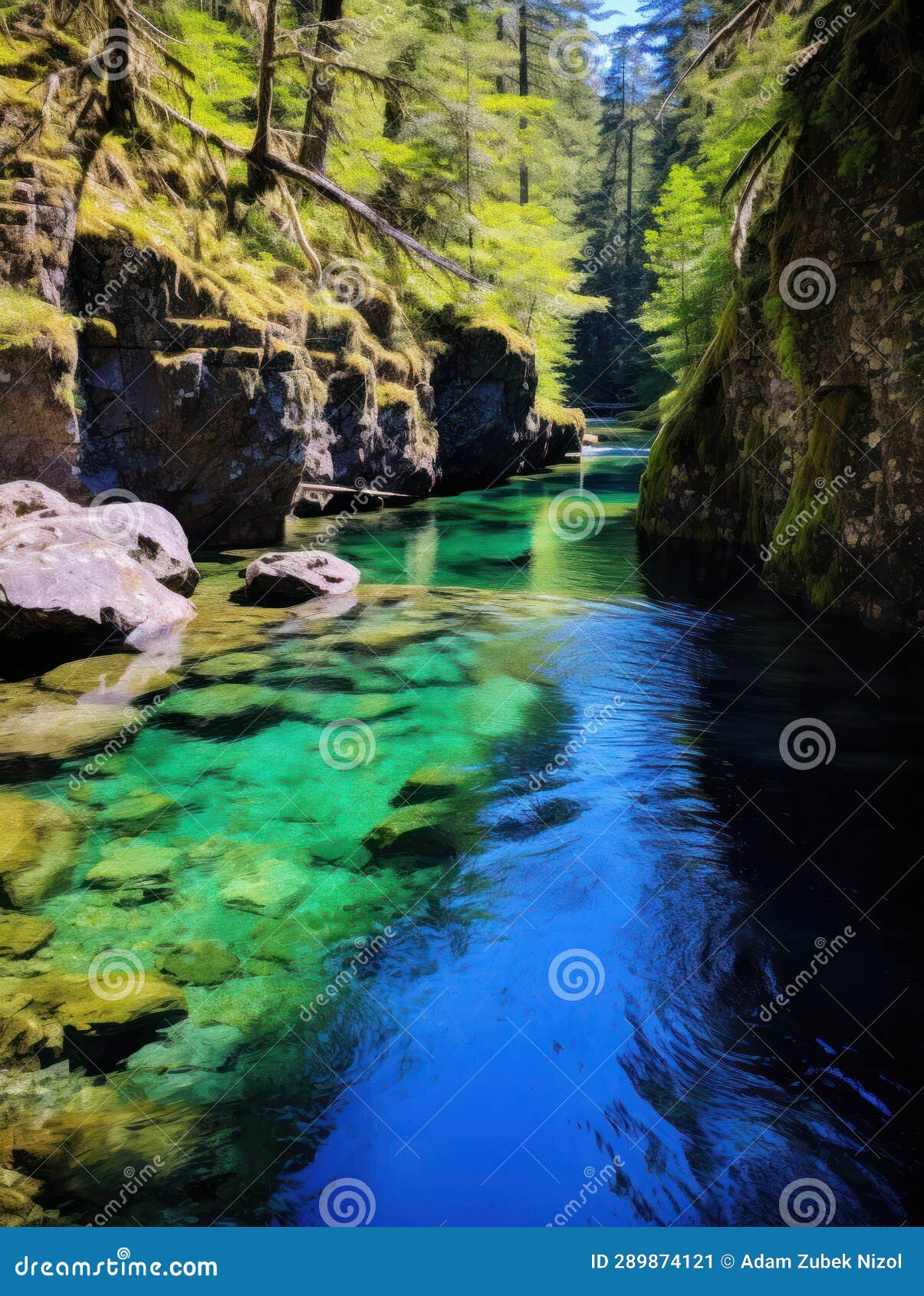 Tributary, With Clear Water And Rocky Bottom, Flowing Into Larger River ...