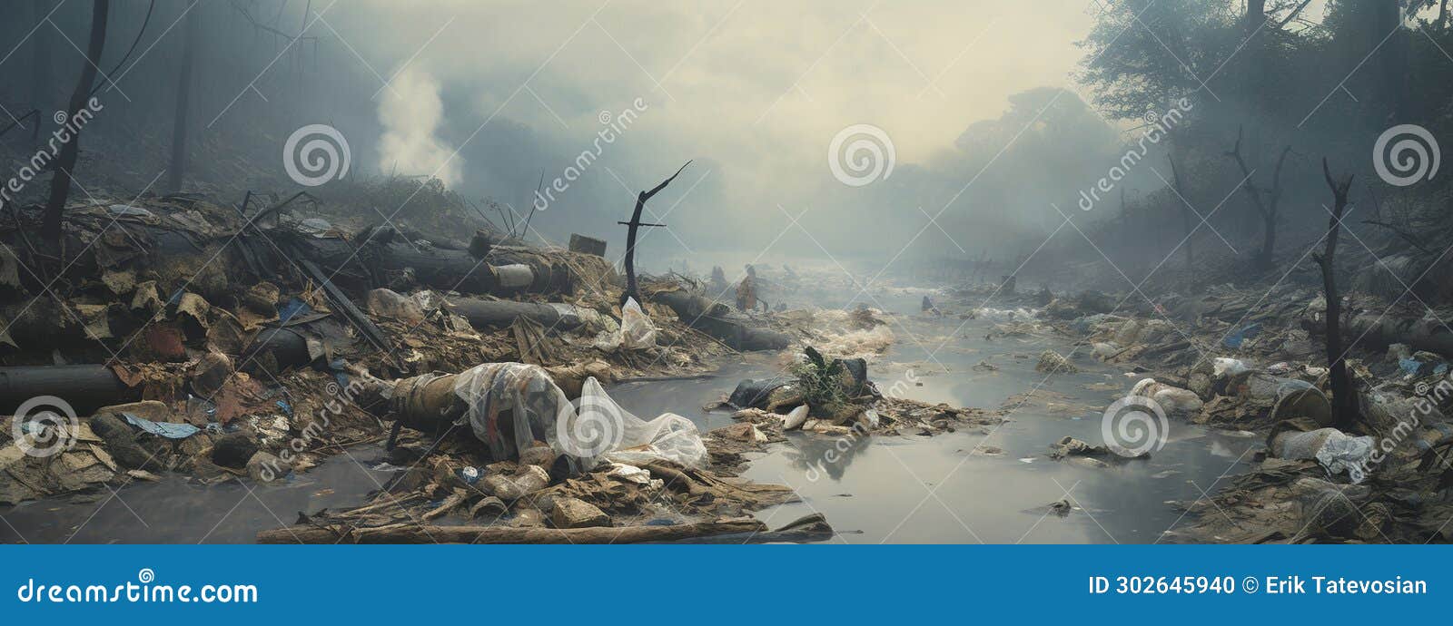 The River is Clogged with Garbage. Selective Focus Stock Illustration ...