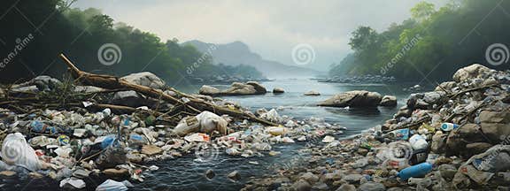 The River is Clogged with Garbage. Selective Focus Stock Illustration ...