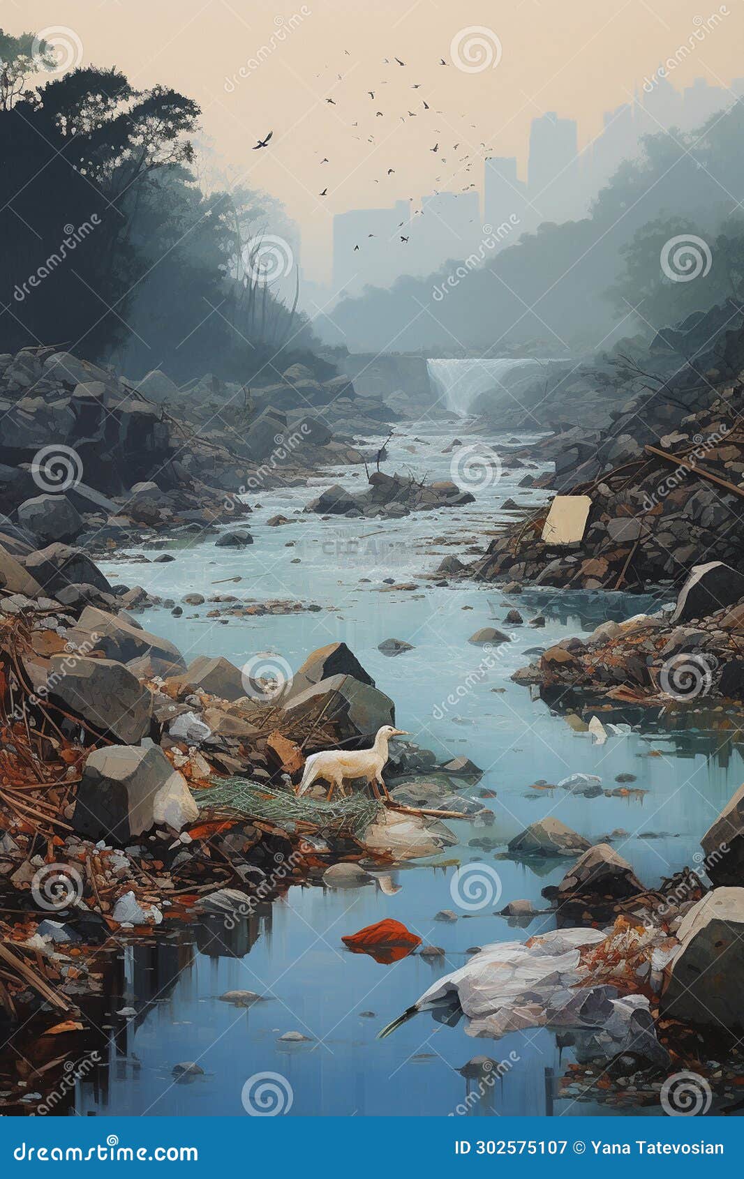 The River is Clogged with Garbage. Selective Focus Stock Illustration ...