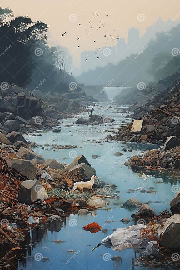 The River is Clogged with Garbage. Selective Focus Stock Illustration ...