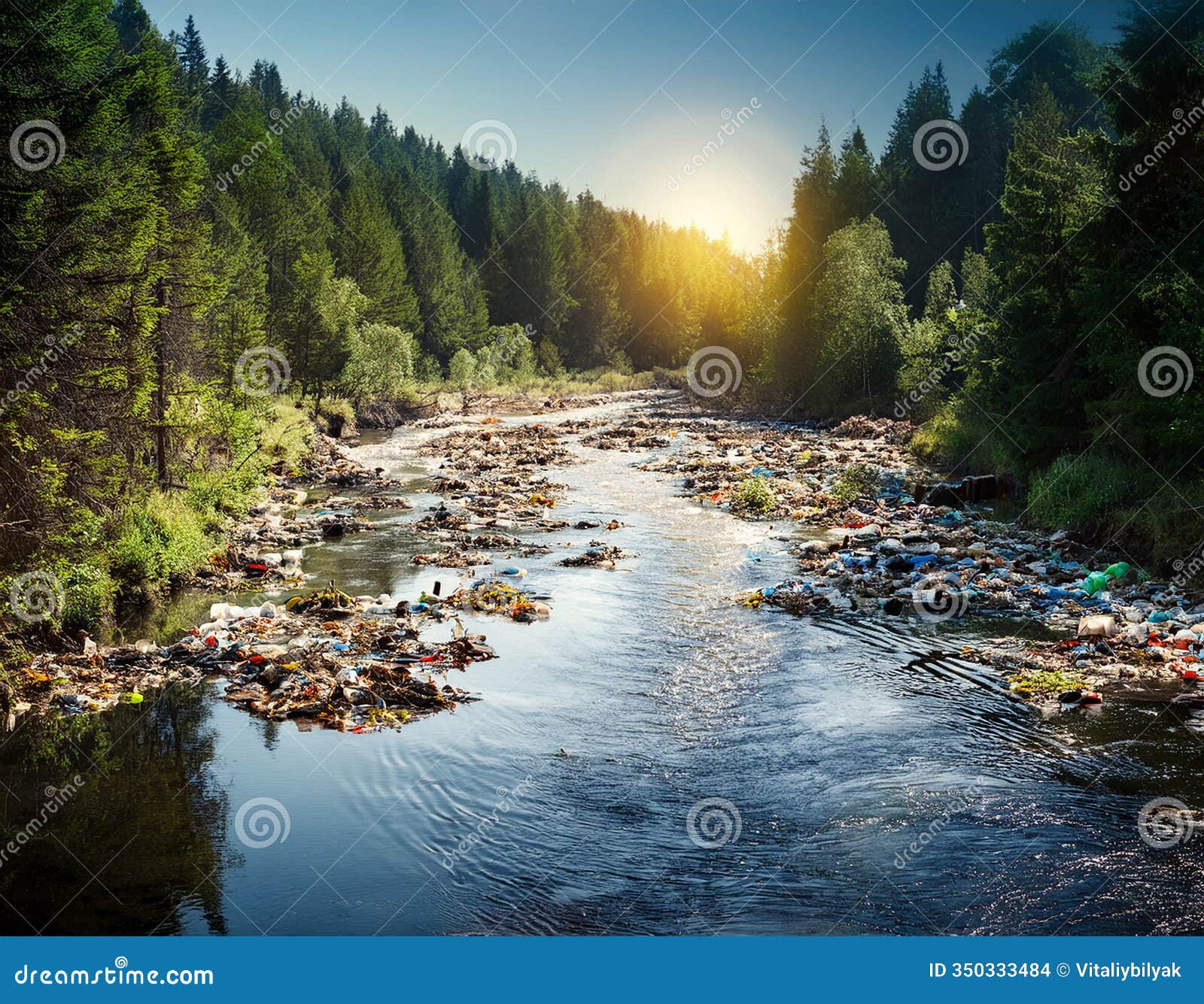 A River Clogged With Waste And Industrial Runoff Flowing Through A ...