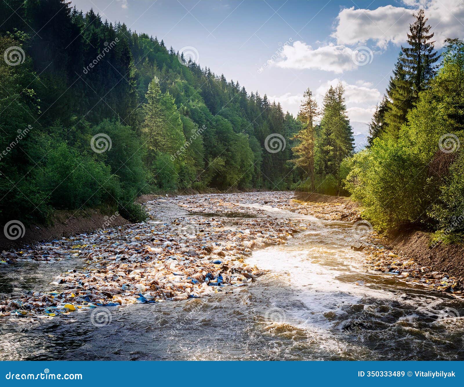 A River Clogged With Waste And Industrial Runoff Flowing Through A ...