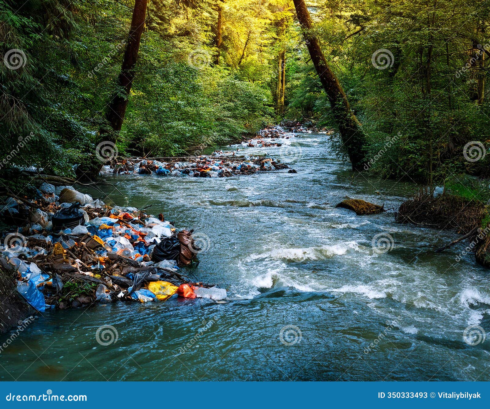 A River Clogged With Waste And Industrial Runoff Flowing Through A ...