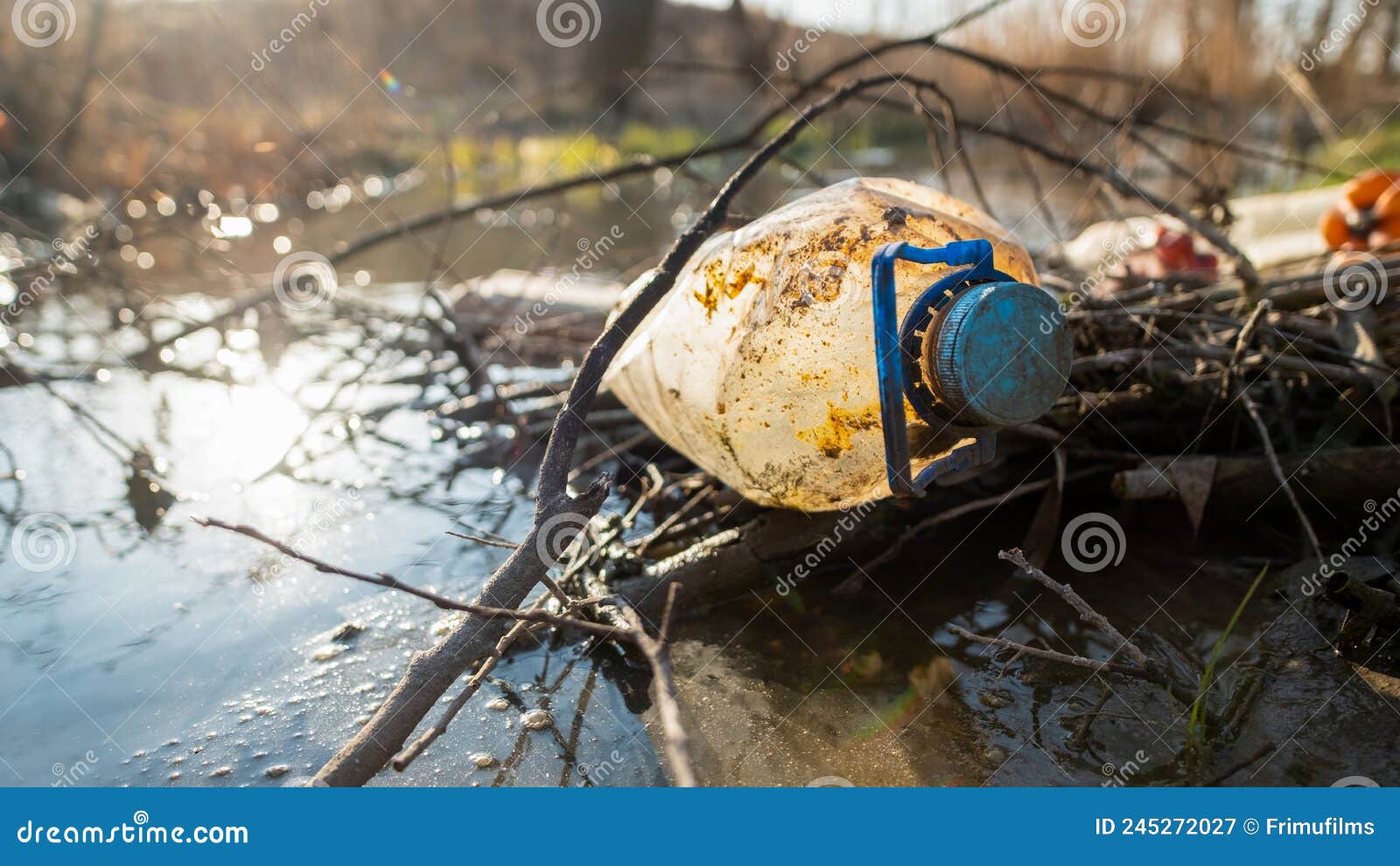 River Coast Littered with Plastic Bottles Stock Image - Image of ...