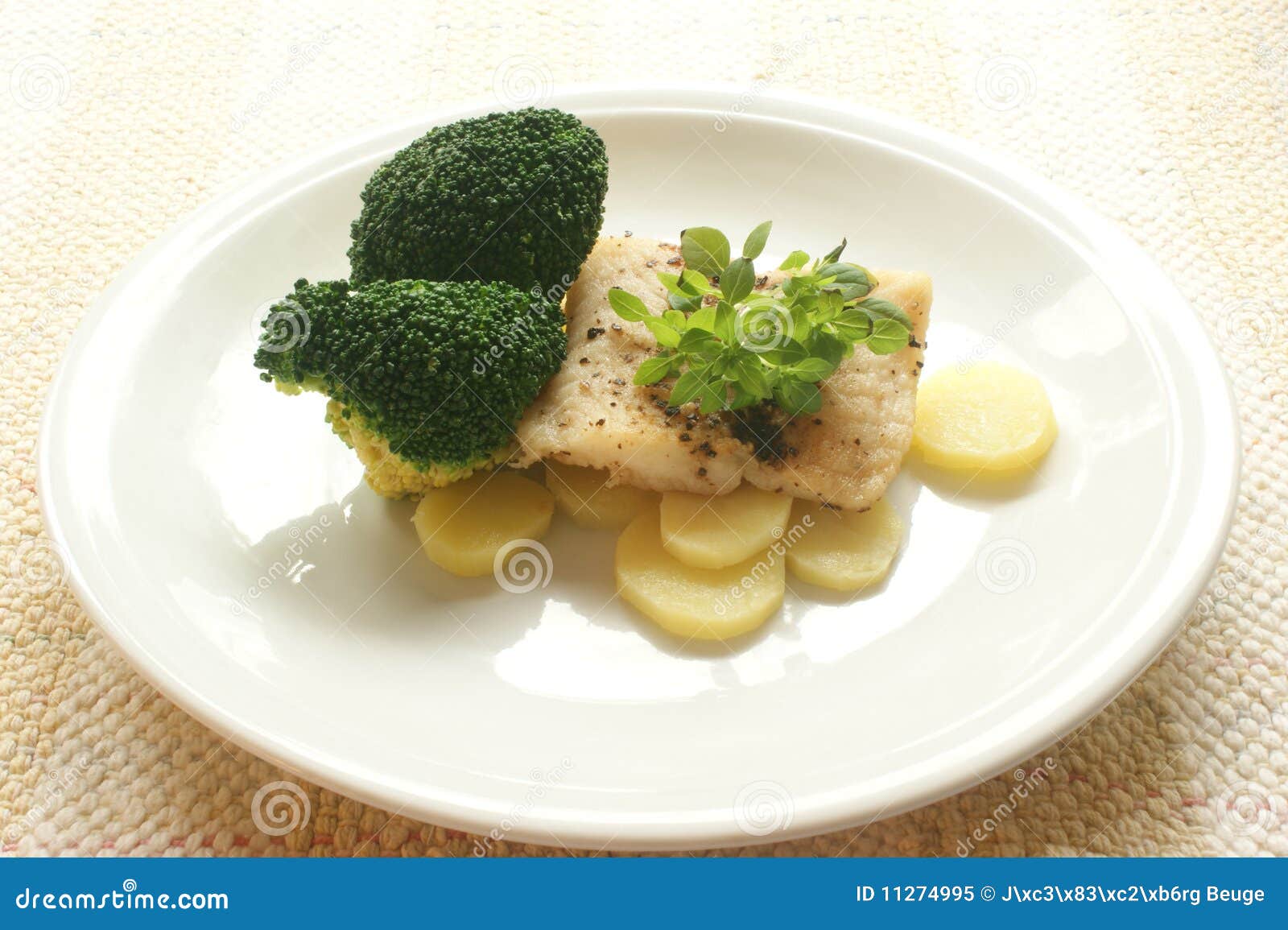 River Cobbler Fillet with Potato and Broccoli Stock Image - Image of ...