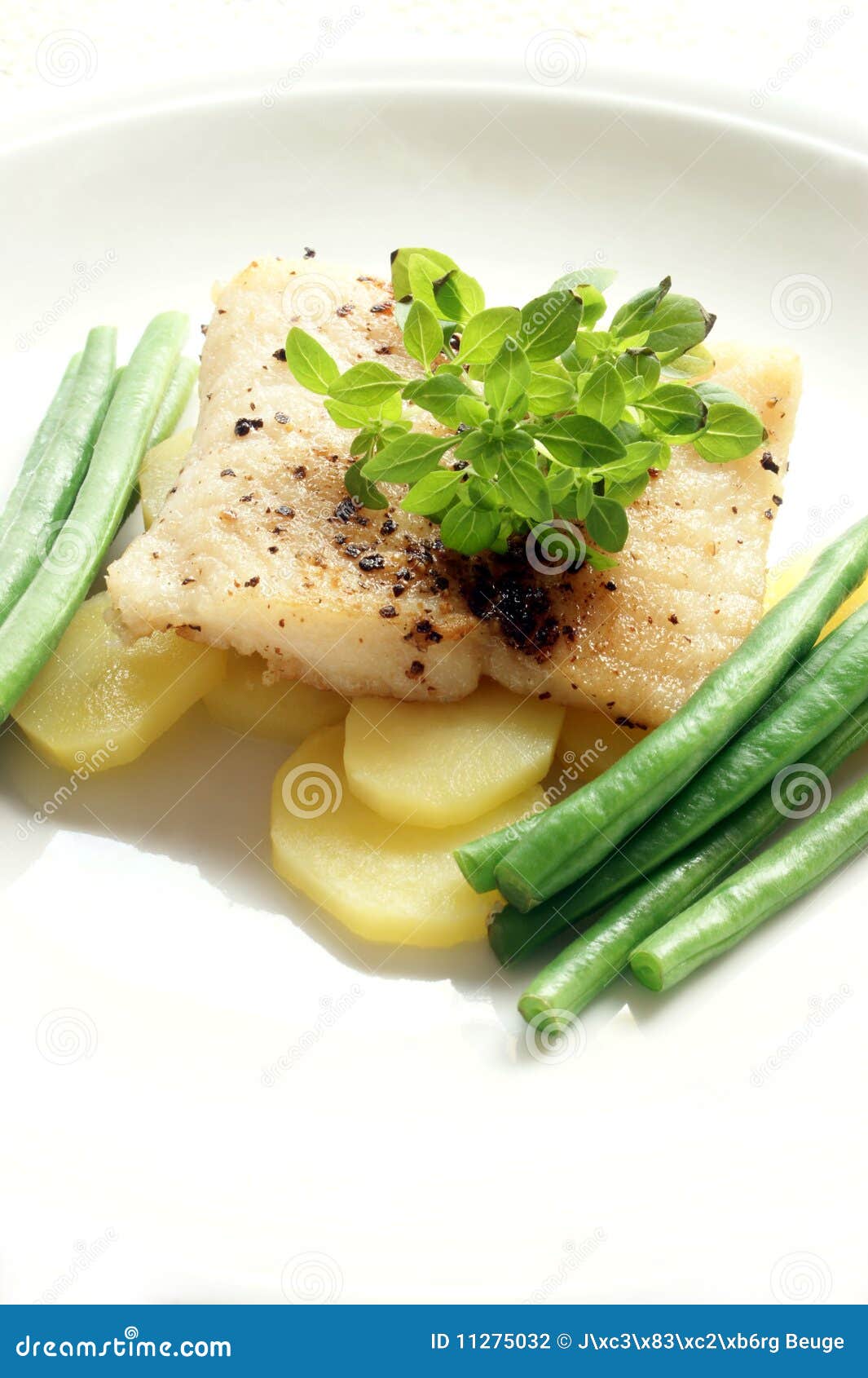 River Cobbler Fillet with Potato and Vegetable Stock Photo - Image of ...