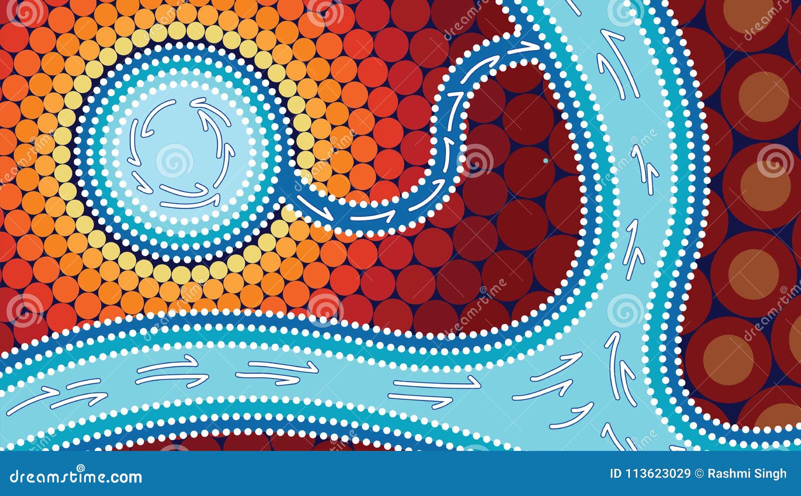 River, Connection Concept, Aboriginal Art Vector Background with River ...