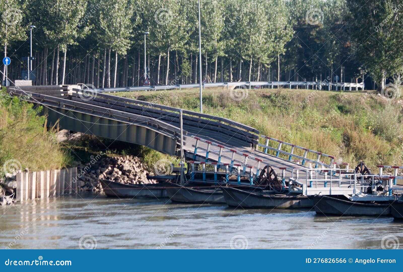 River Crossing with Barge Bridge- Stock Photo - Image of outdoor ...