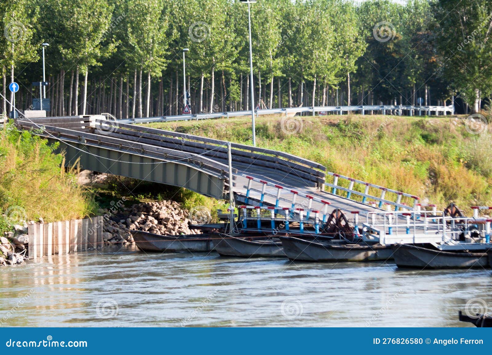 River Crossing with Barge Bridge- Stock Photo - Image of canal, leisure ...