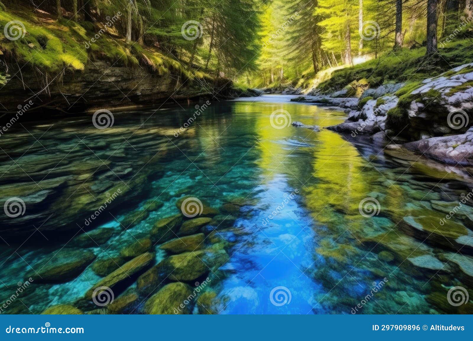 A River with Crystal Clear Water Flowing through a Forest Stock Photo ...
