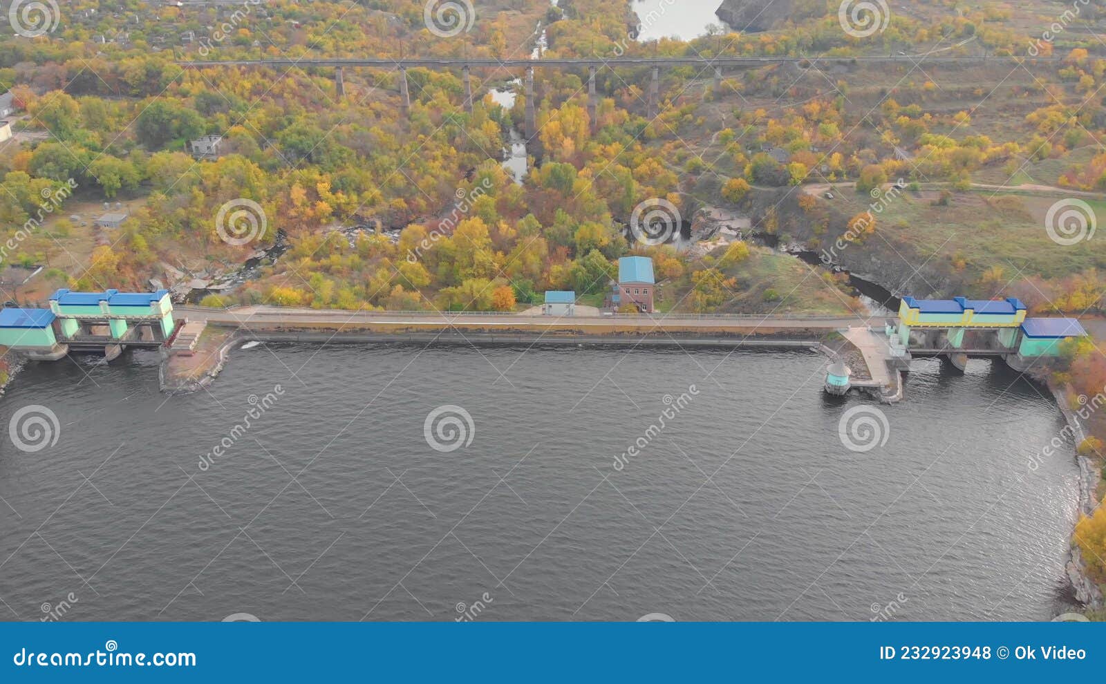River Dam Railway Bridge stock footage. Video of aerial - 232923948