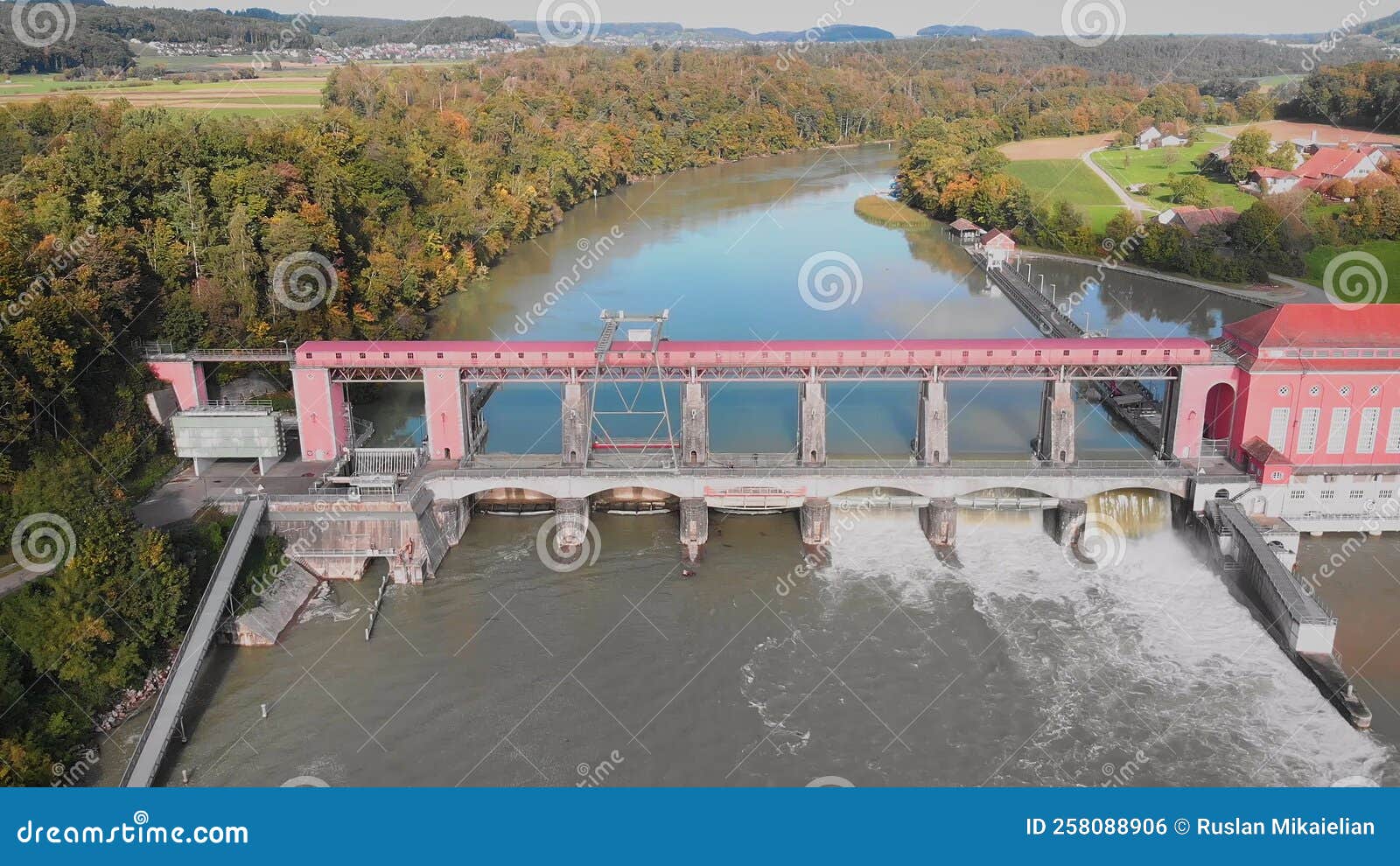 River Dam with Water Controller Controls by Gates. Large Dam on Rhine ...