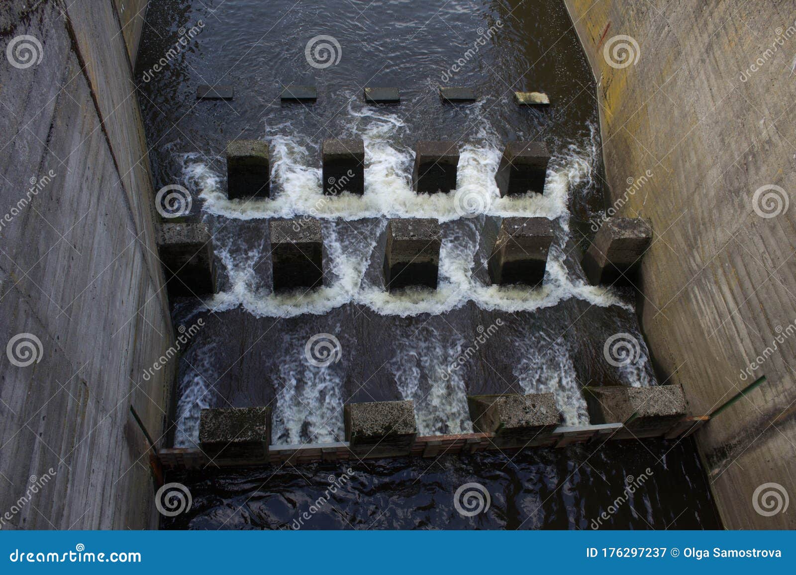 River Dam and Waterfall. Unusual Dam. Background. Stock Image - Image ...