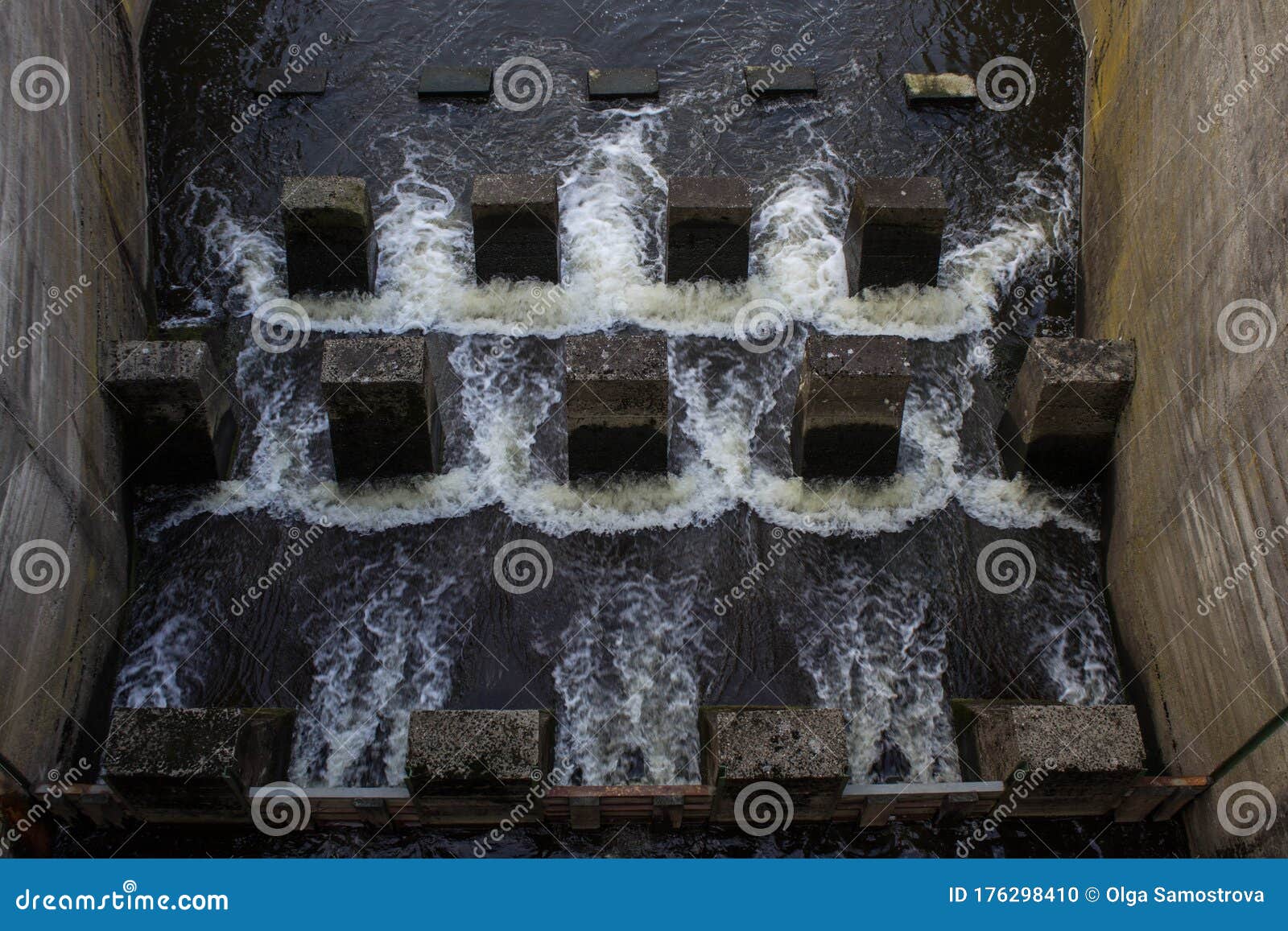 River Dam and Waterfall. Unusual Dam. Background. Stock Photo - Image ...