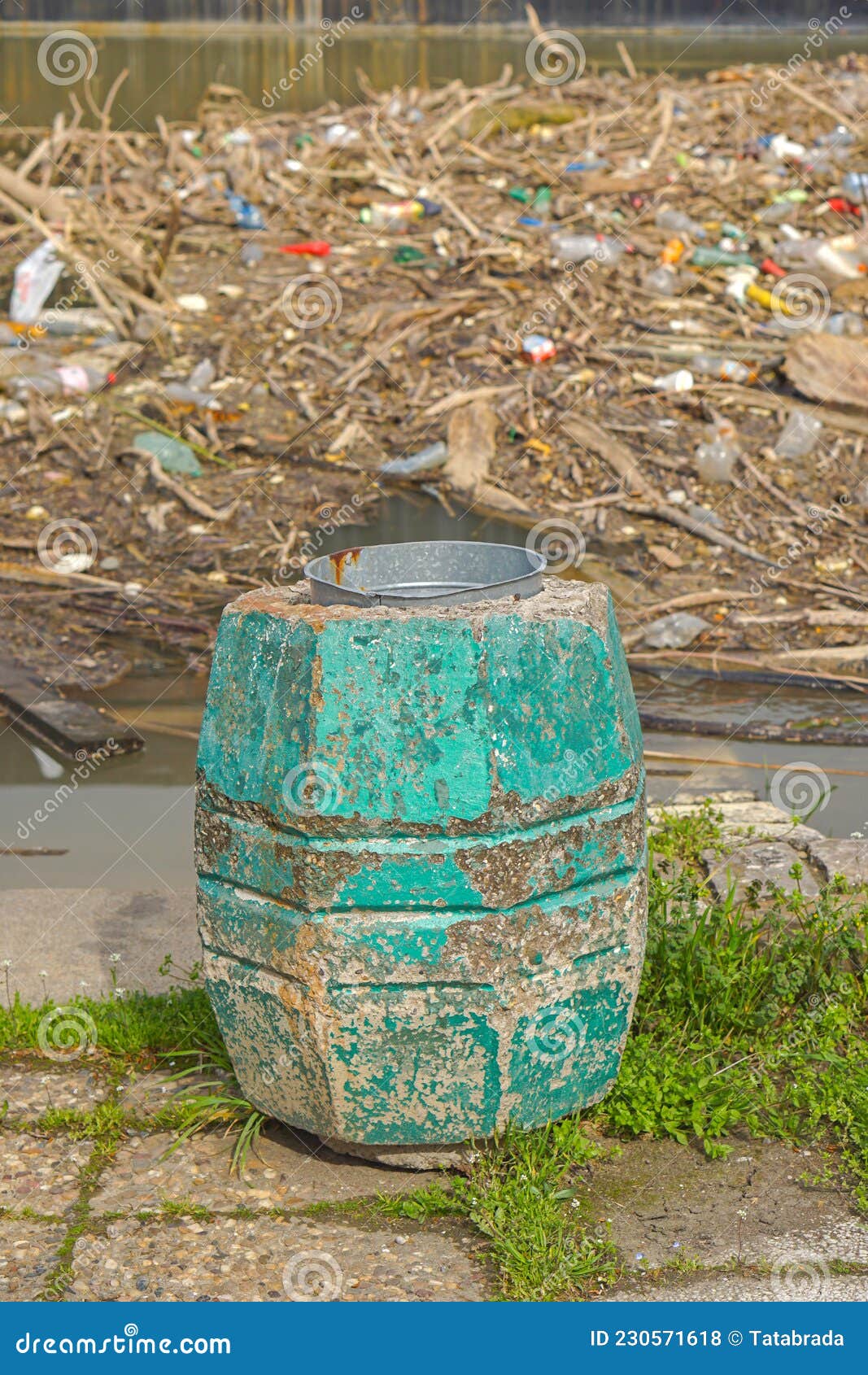 River debris litter bin stock photo. Image of concrete - 230571618