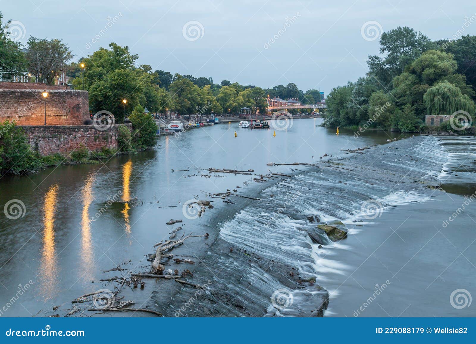 River Dee Flowing Over the Weir in Chester Stock Image - Image of ...