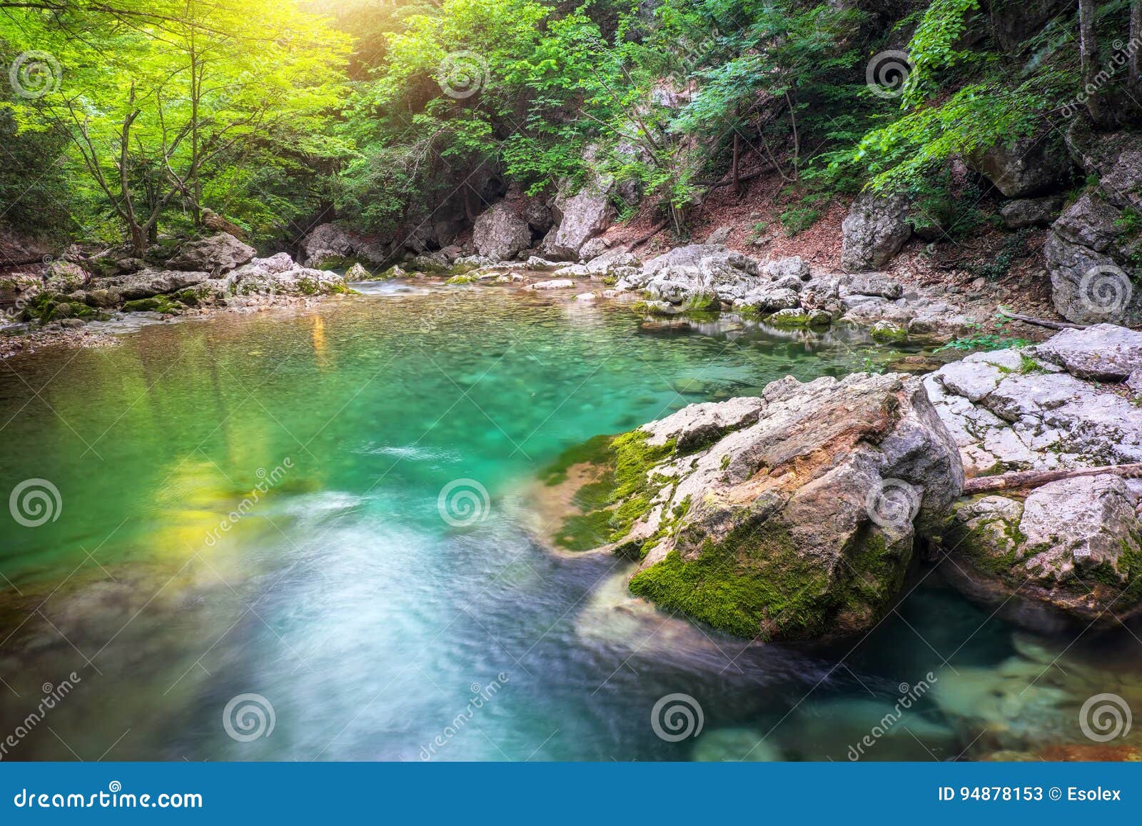 River Deep in Mountain at Summer. Water Stream at Forest Stock Image ...