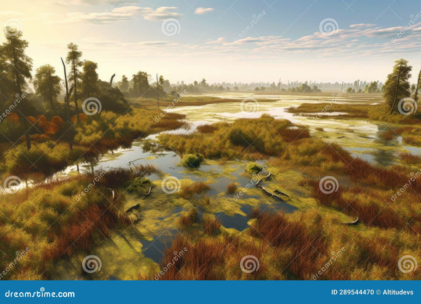 River Delta with Diverse Vegetation and Wildlife Habitats Stock Photo ...