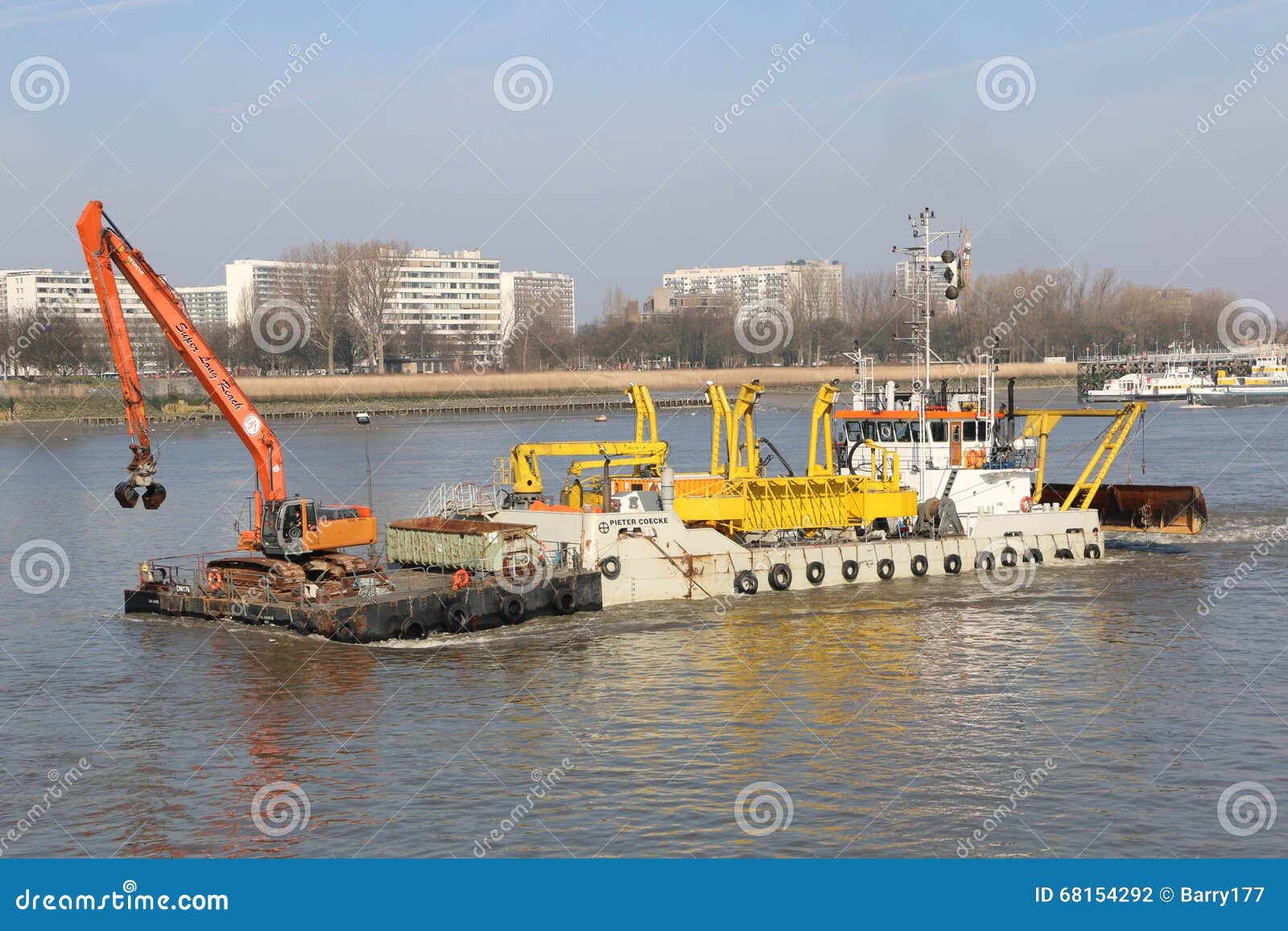 River Dredging. editorial photography. Image of excavator - 68154292