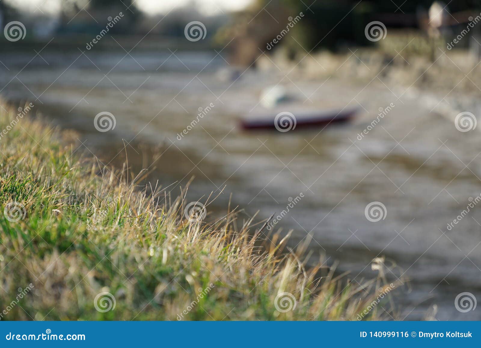 River Drought, Defocused Boat without Water Due Global Warming Stock ...