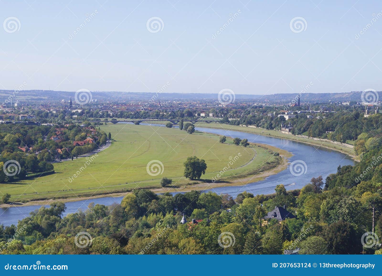 View Over the Elbe in Dresden Stock Photo - Image of grass, trees ...