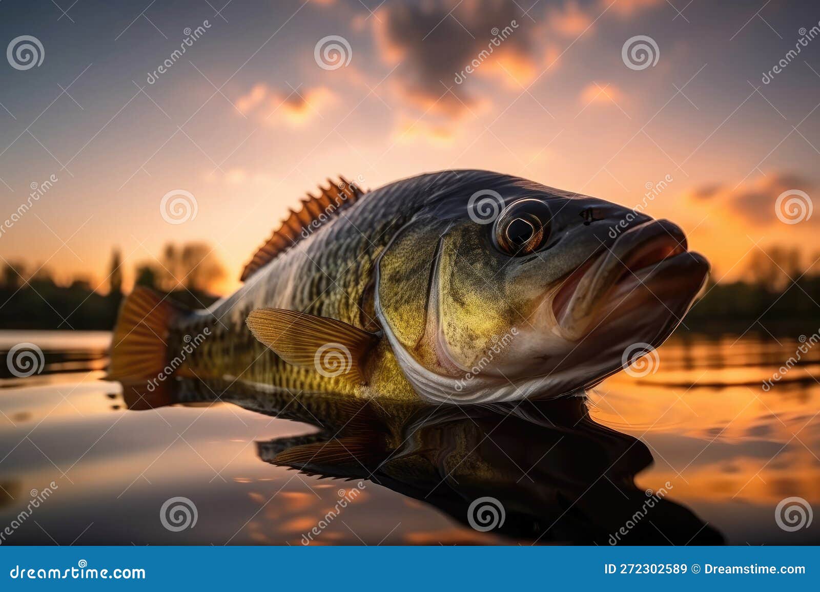 River Fishing. Big Perch on the River Surface Stock Illustration ...