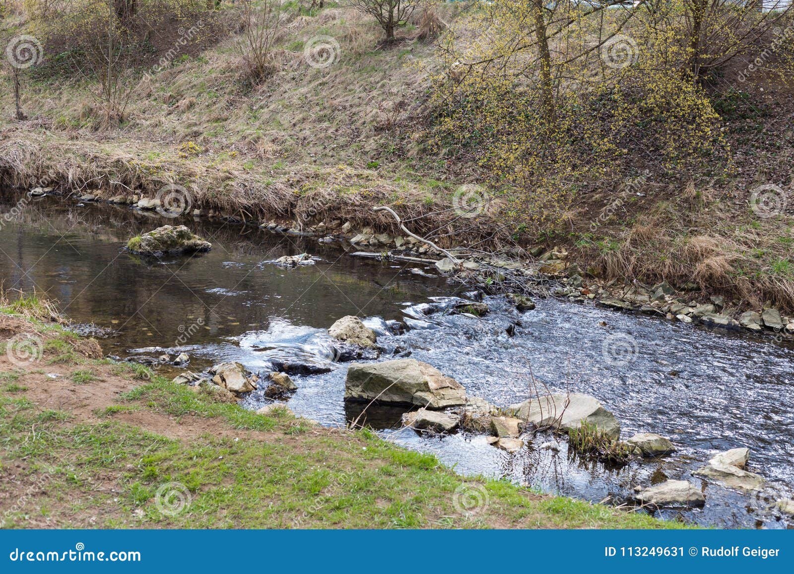 River Floating Surface View with Mirroring Objects and Tiny Wave Stock ...