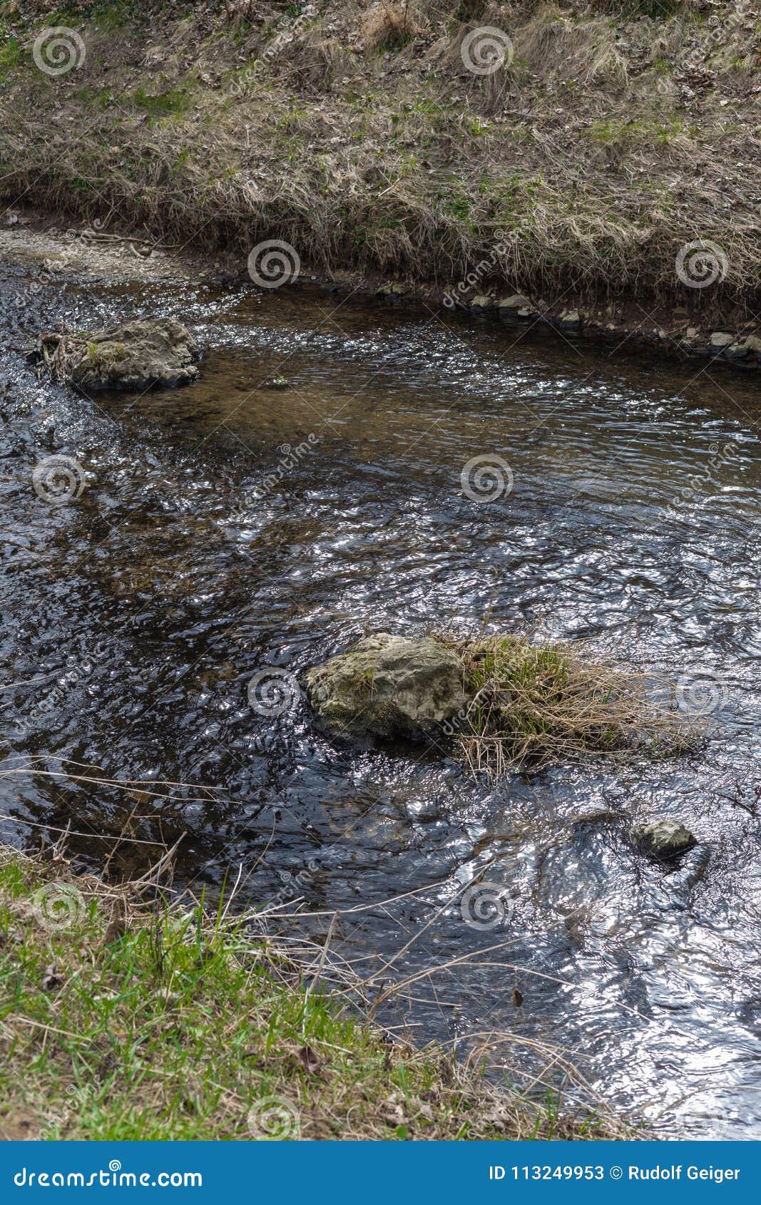 River Floating Surface View with Mirroring Objects and Tiny Wave Stock ...