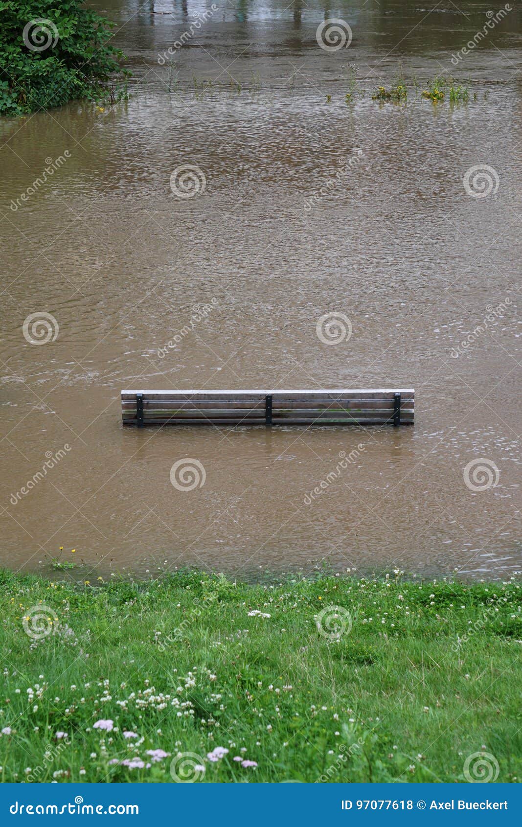 River Flood with Flooded Park Bench Stock Photo - Image of park ...
