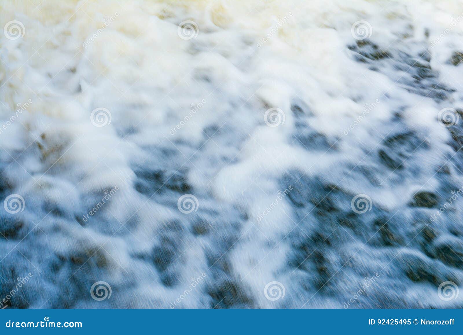 River Flow, Fast Water Flow Forms a Lot of Foam and Bubbles, Abstract ...