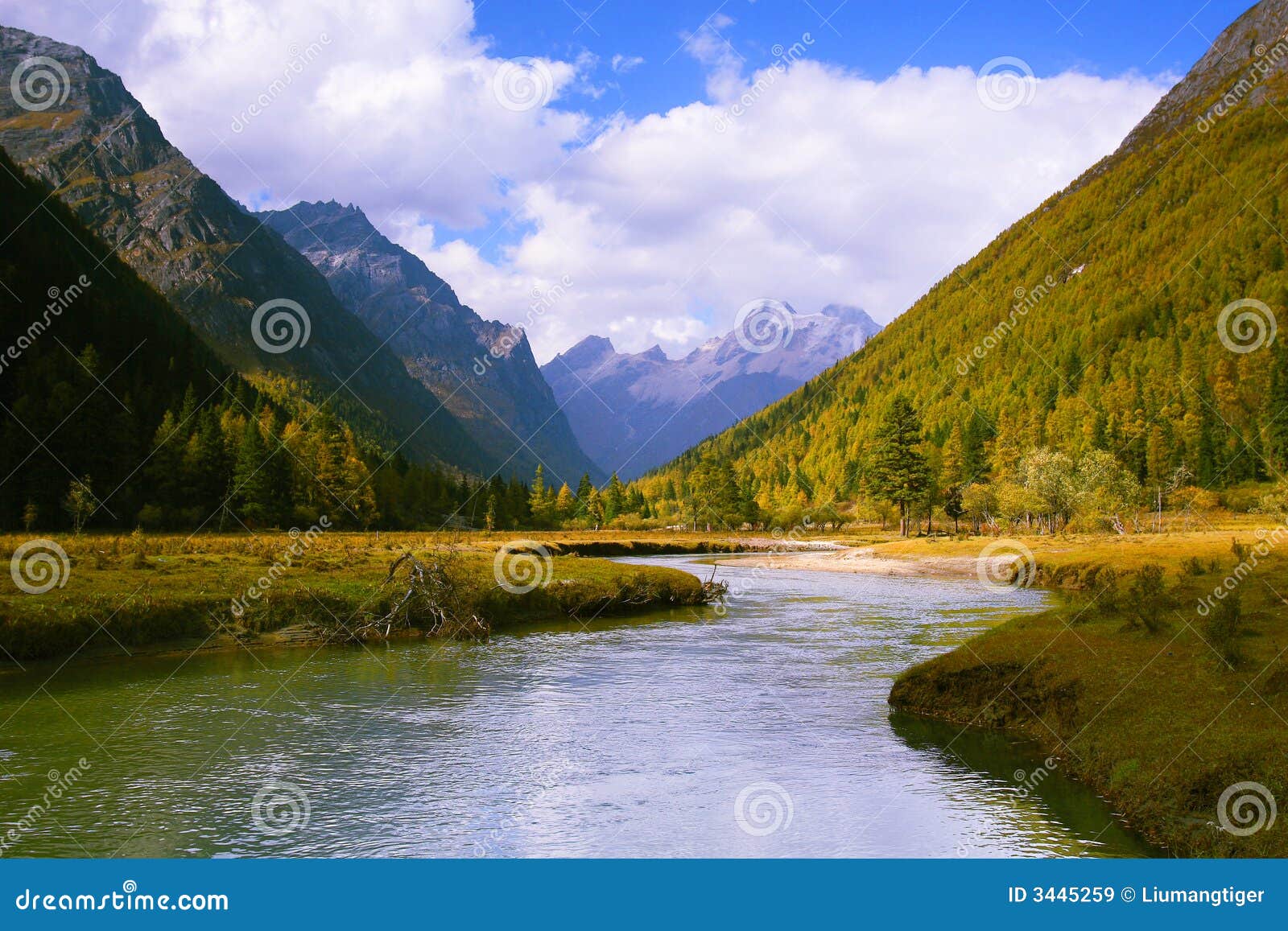 River Flow among the Mountains in Siguniang Mountain Scenic Area Stock ...