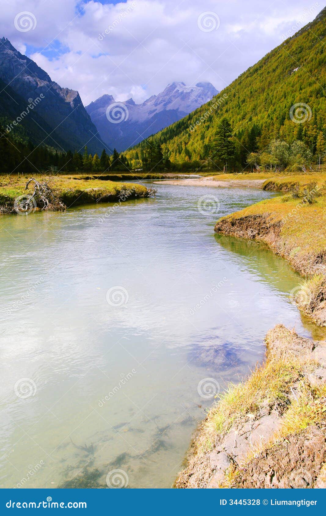 River Flow among the Mountains in Siguniang Mountain Scenic Area Stock ...