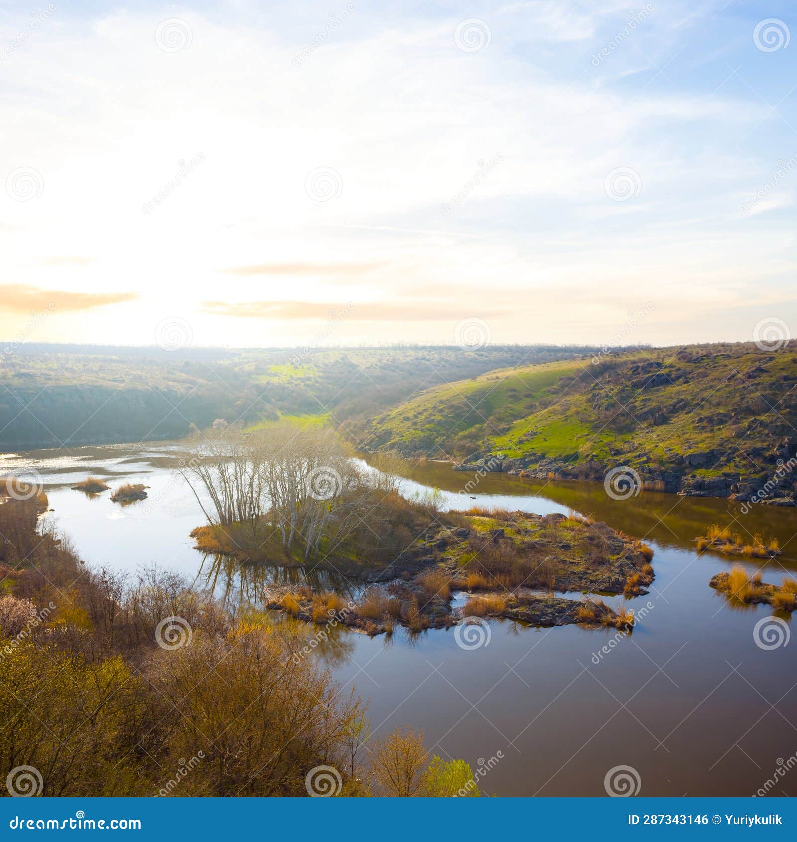 River Flow through Prairie Canyon at the Sunset Stock Photo - Image of ...
