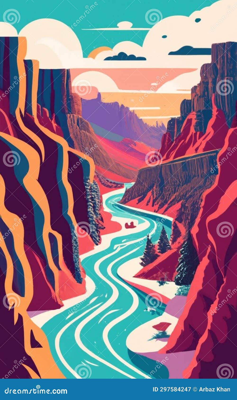 A River Flowing through a Canyon with Steep Cliffs on Both Sides ...