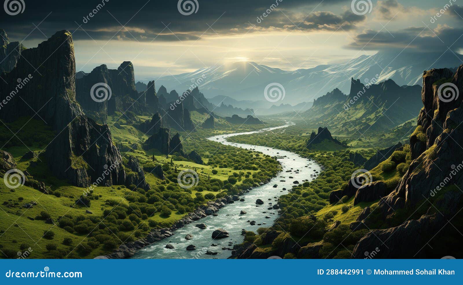 River Flowing in a Canyon between Two Green Top Cliffs in the Valley ...